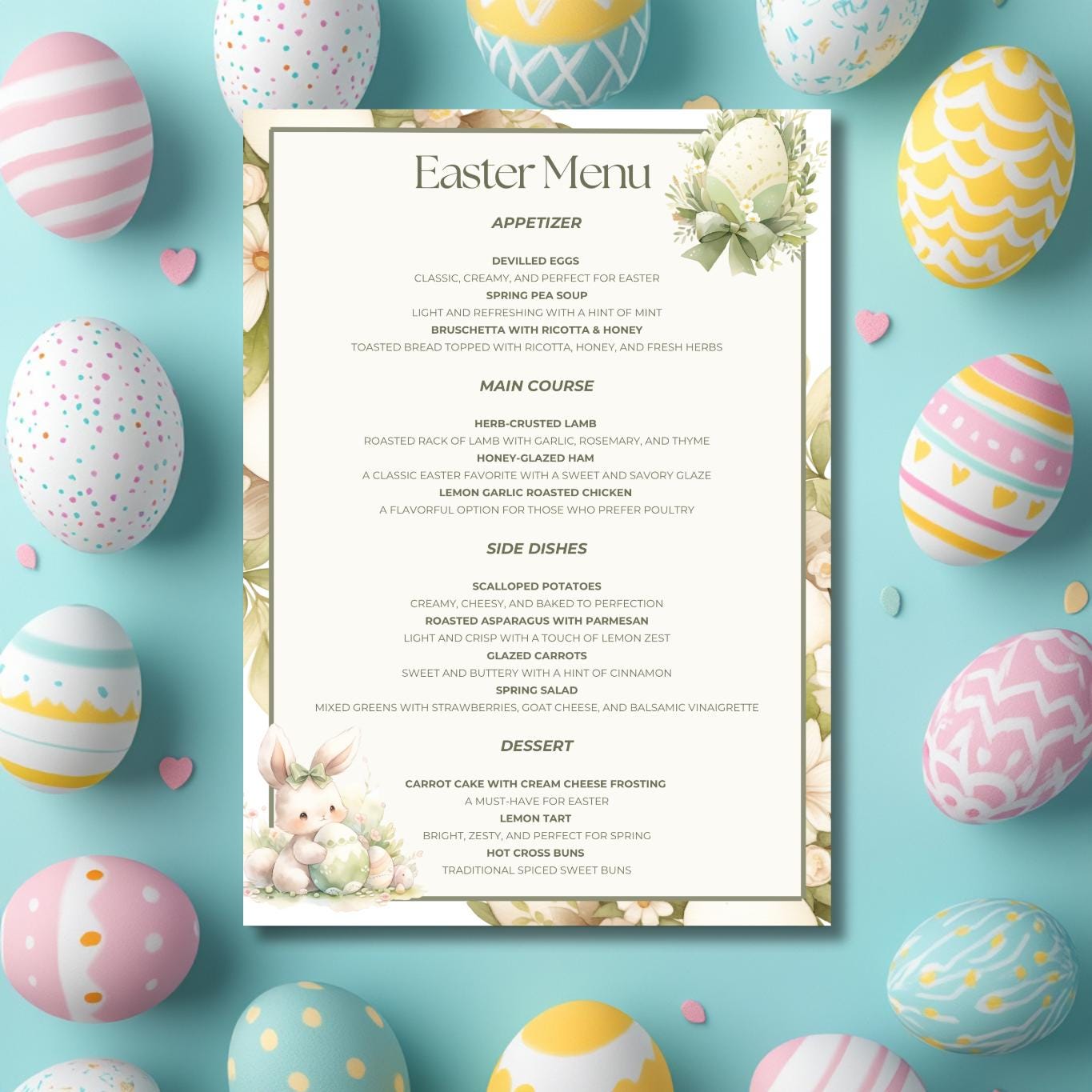 Editable Easter Lunch Menu, Easter Brunch Menu, Easter Family Gathering ...