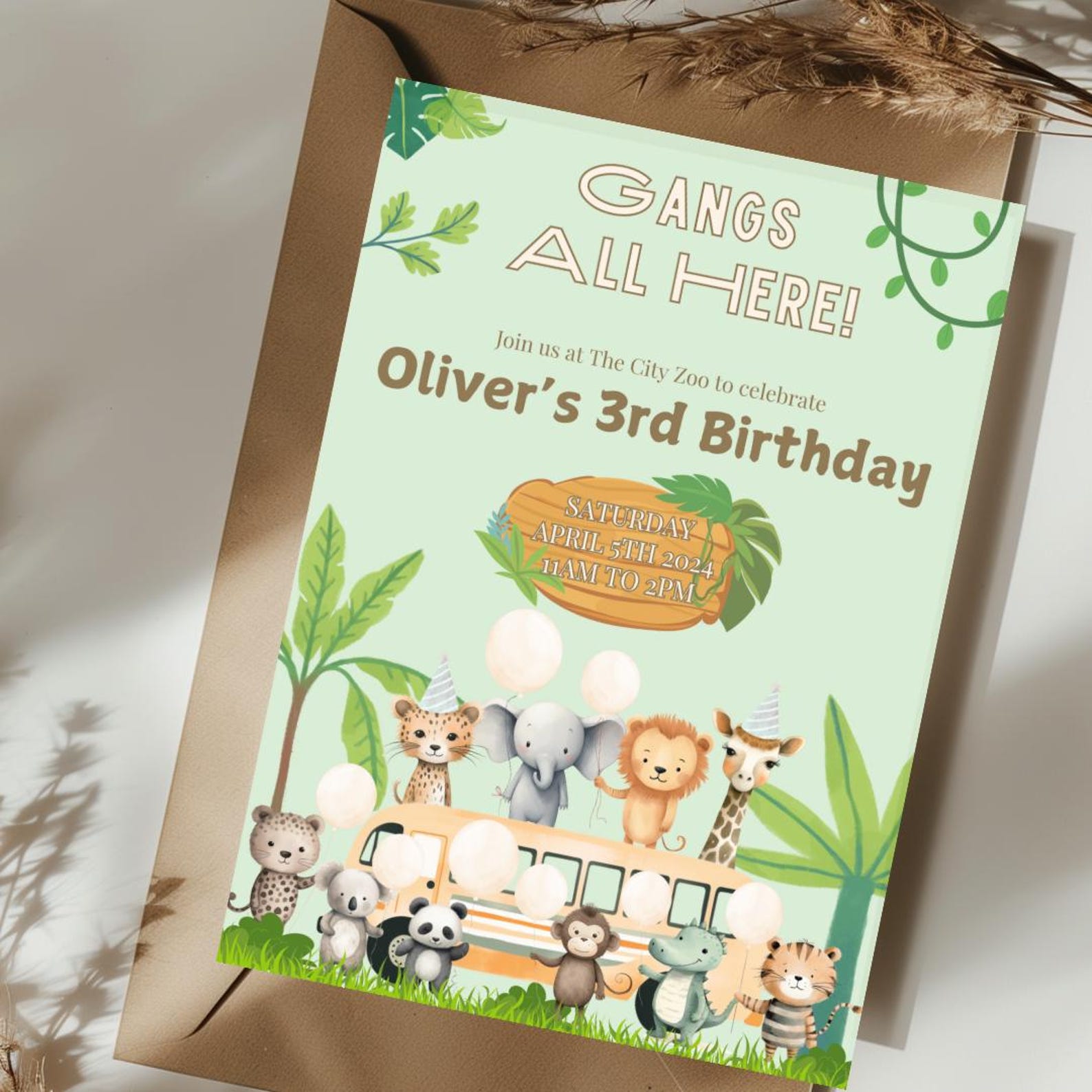 EDITABLE Safari Party Animal 3rd Birthday Party Invitation, Invite 1st ...