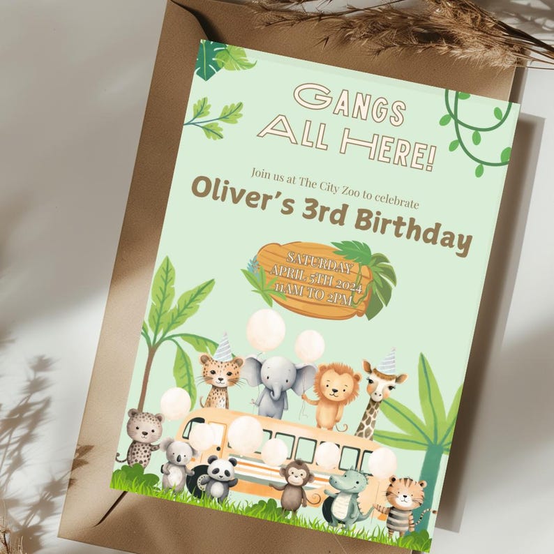 EDITABLE Safari Party Animal 3rd Birthday Party Invitation, Invite 1st ...