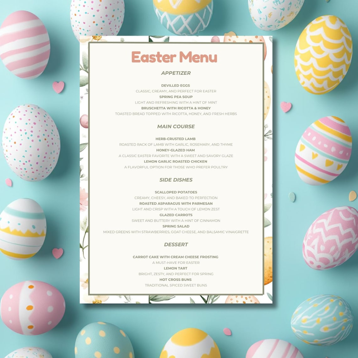 Editable Easter Lunch Menu Template, Easter Brunch, Easter Hosting Menu ...