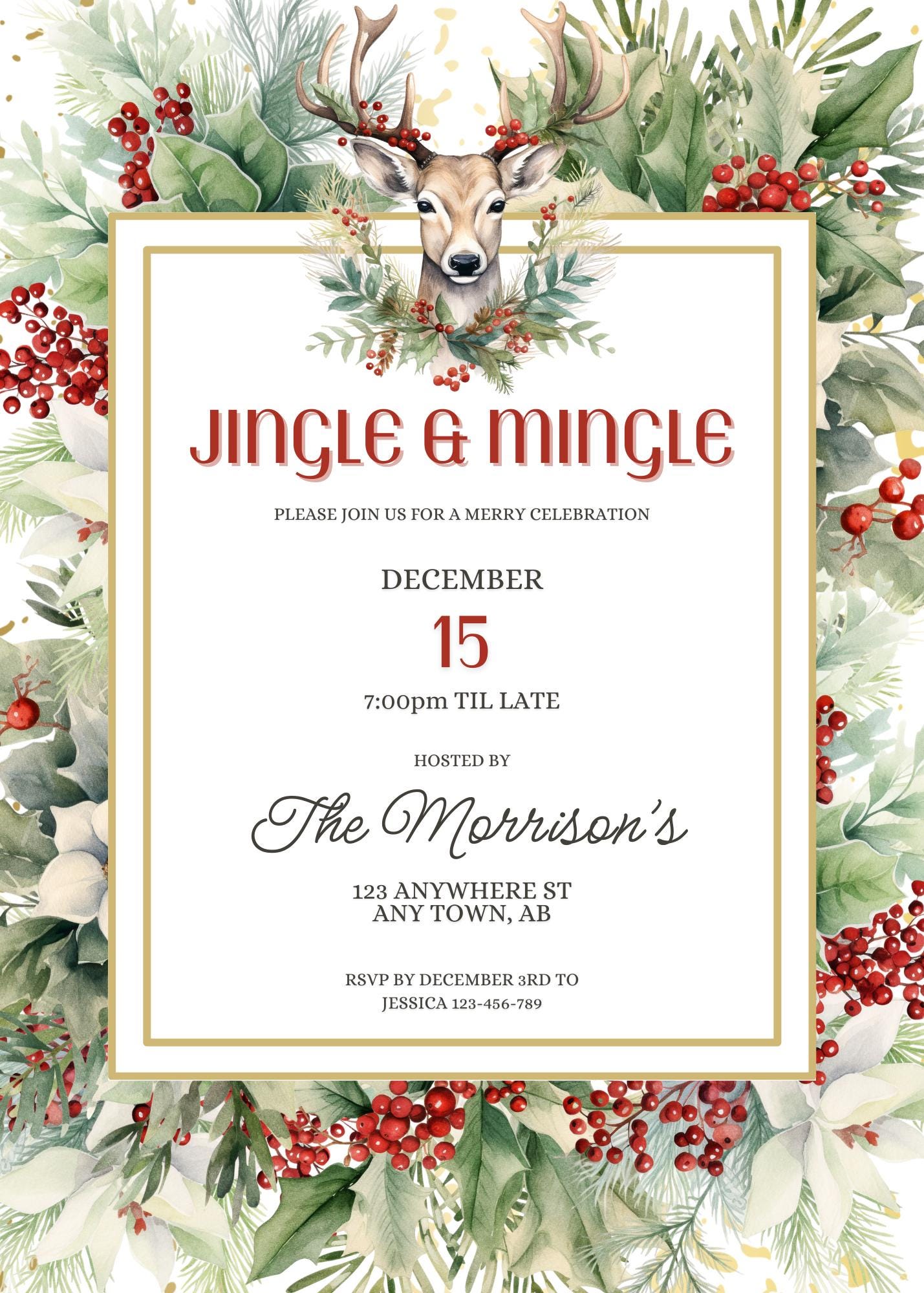 EDITABLE Christmas Party Invitation, Holiday Party, Jingle & Mingle ...