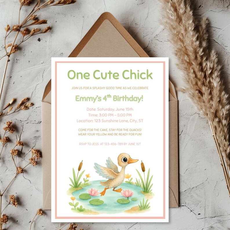 Printable One Cute Chick Kids Birthday Party Invitation, PARTY BUNDLE ...