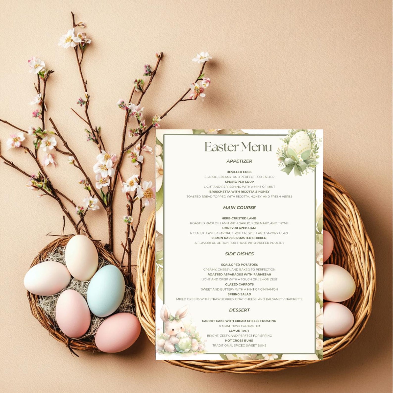 Editable Easter Lunch Menu, Easter Brunch Menu, Easter Family Gathering ...