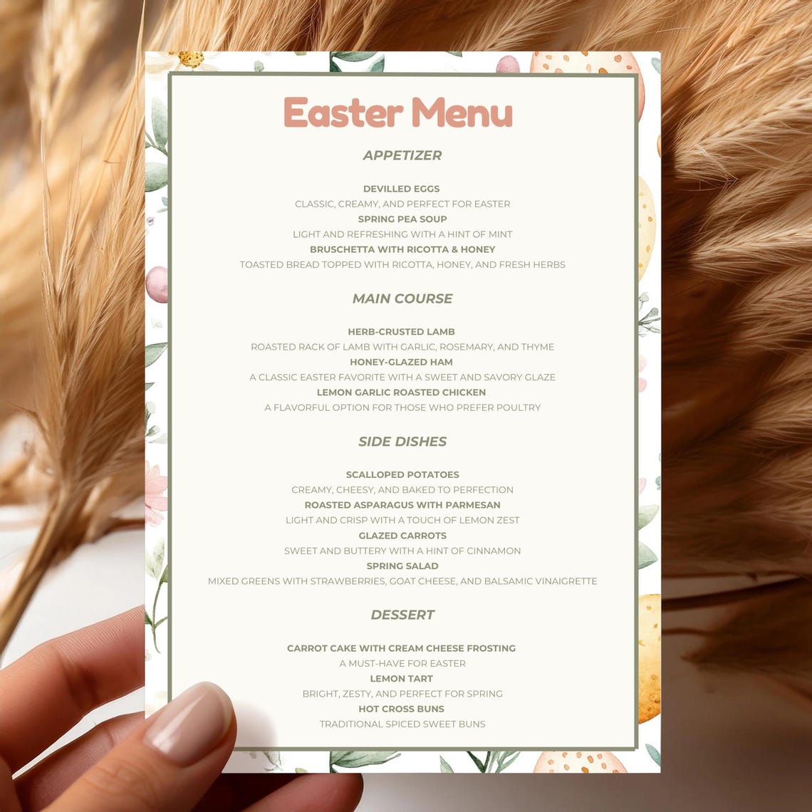 Editable Easter Lunch Menu Template, Easter Brunch, Easter Hosting Menu ...