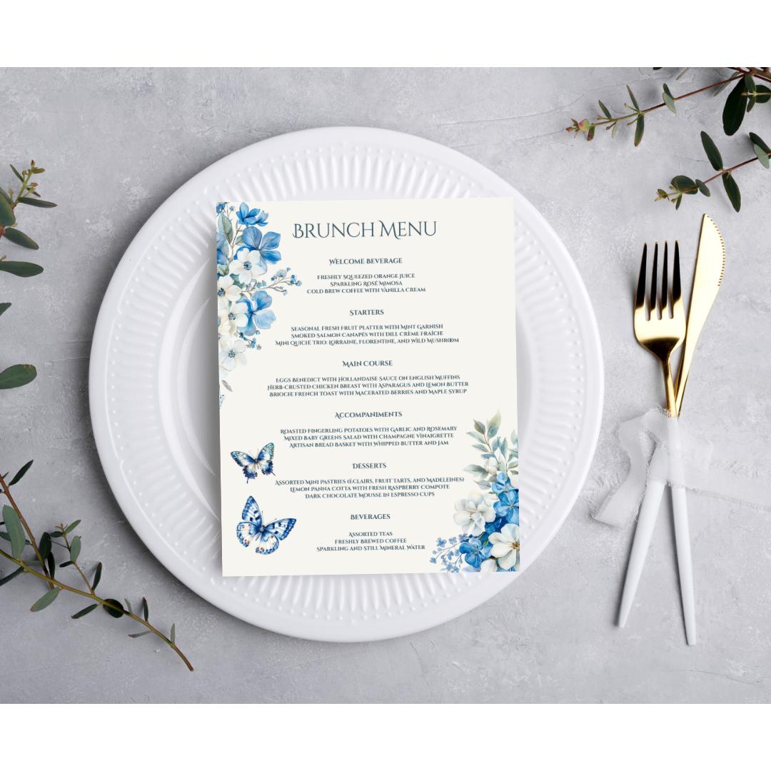 Printable Blue Floral Brunch Menu, Customizable Formal Event Menu ...