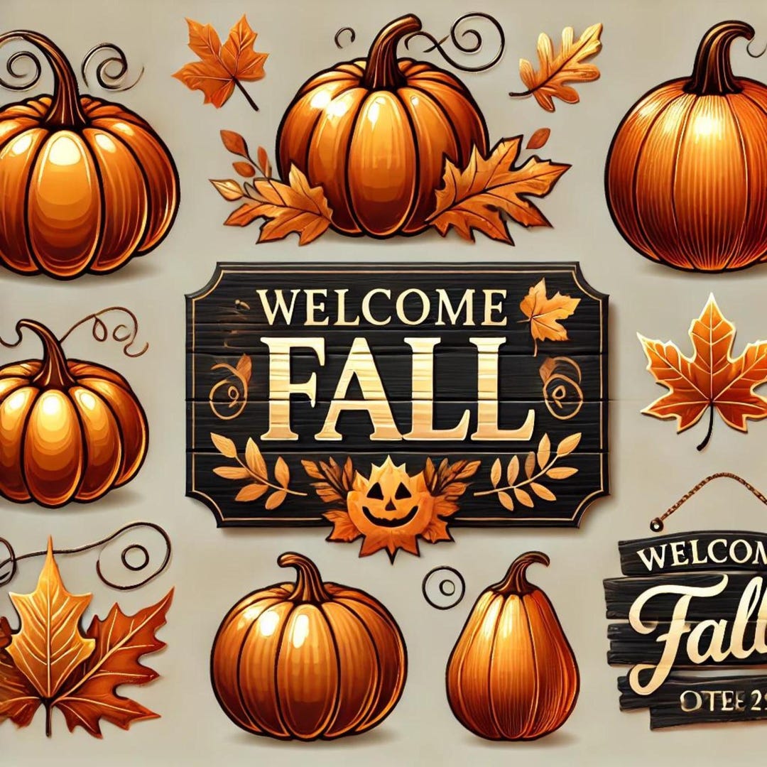 Autumn Leaves & Pumpkins Clipart Bundle: Fall Decor (PNG Files) - Etsy