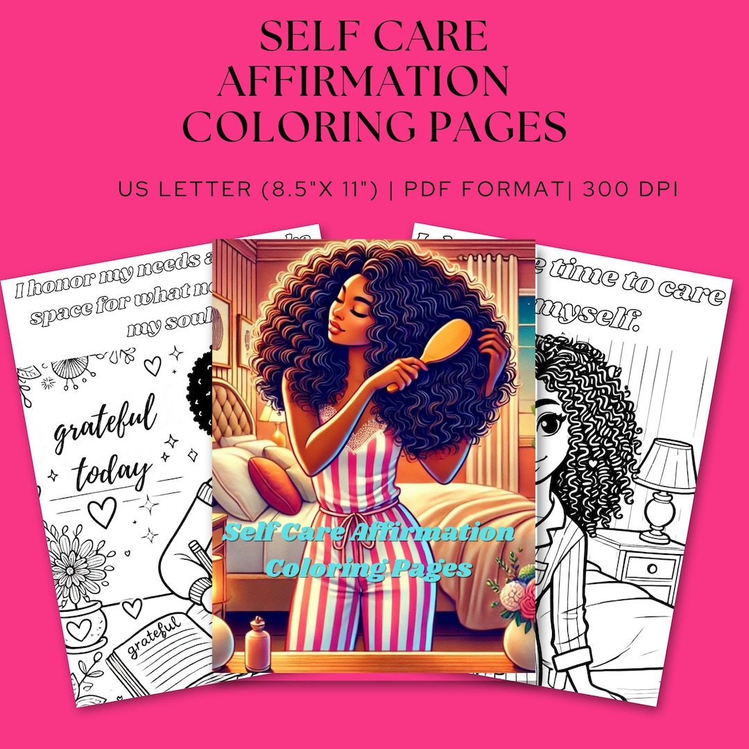 Black Girl Self-care Affirmation Coloring Pages: Positive Messages (PDF ...