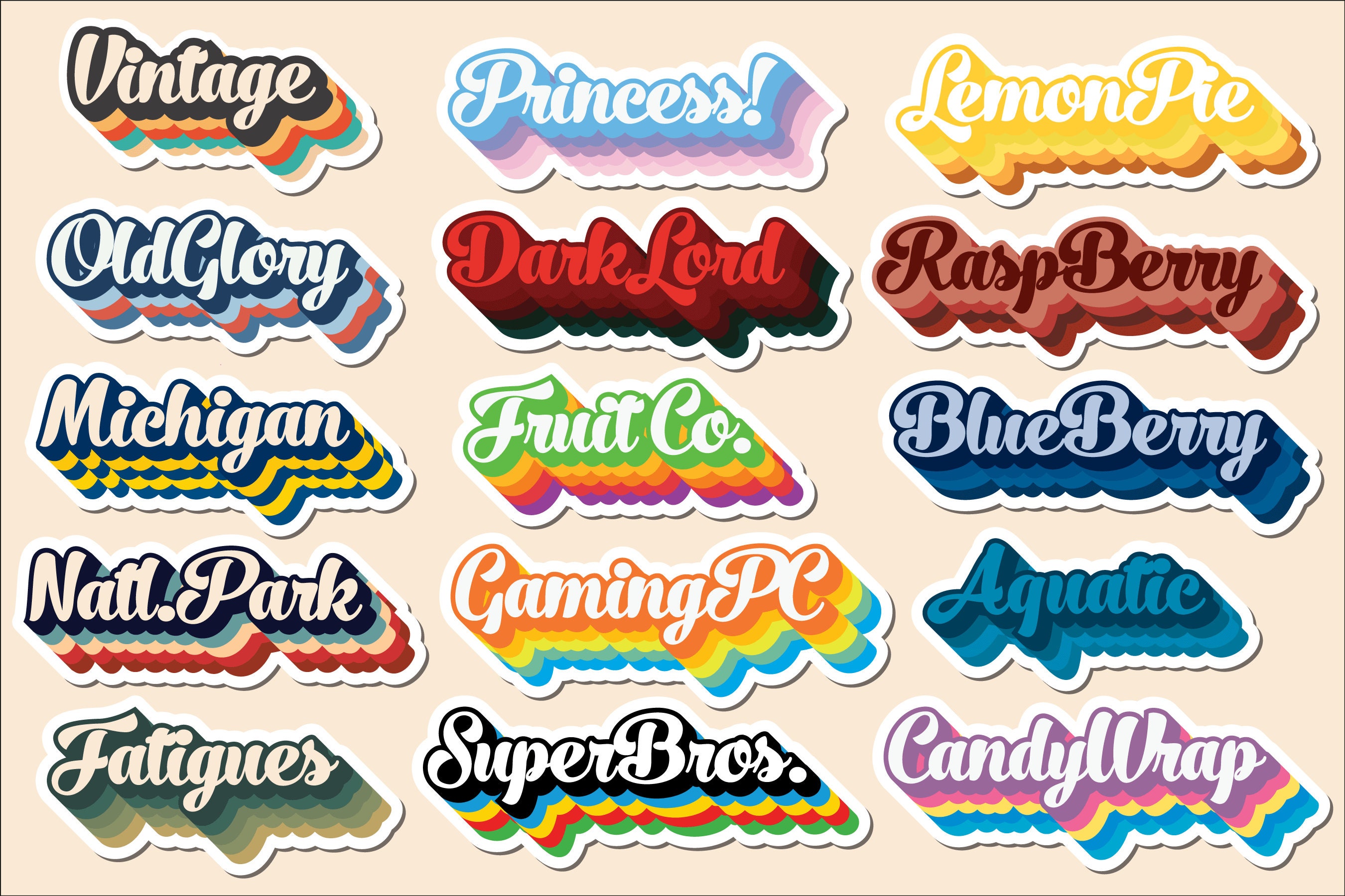 Custom Striped Name Sticker Personalized Sticker Retro Name Sticker - Etsy