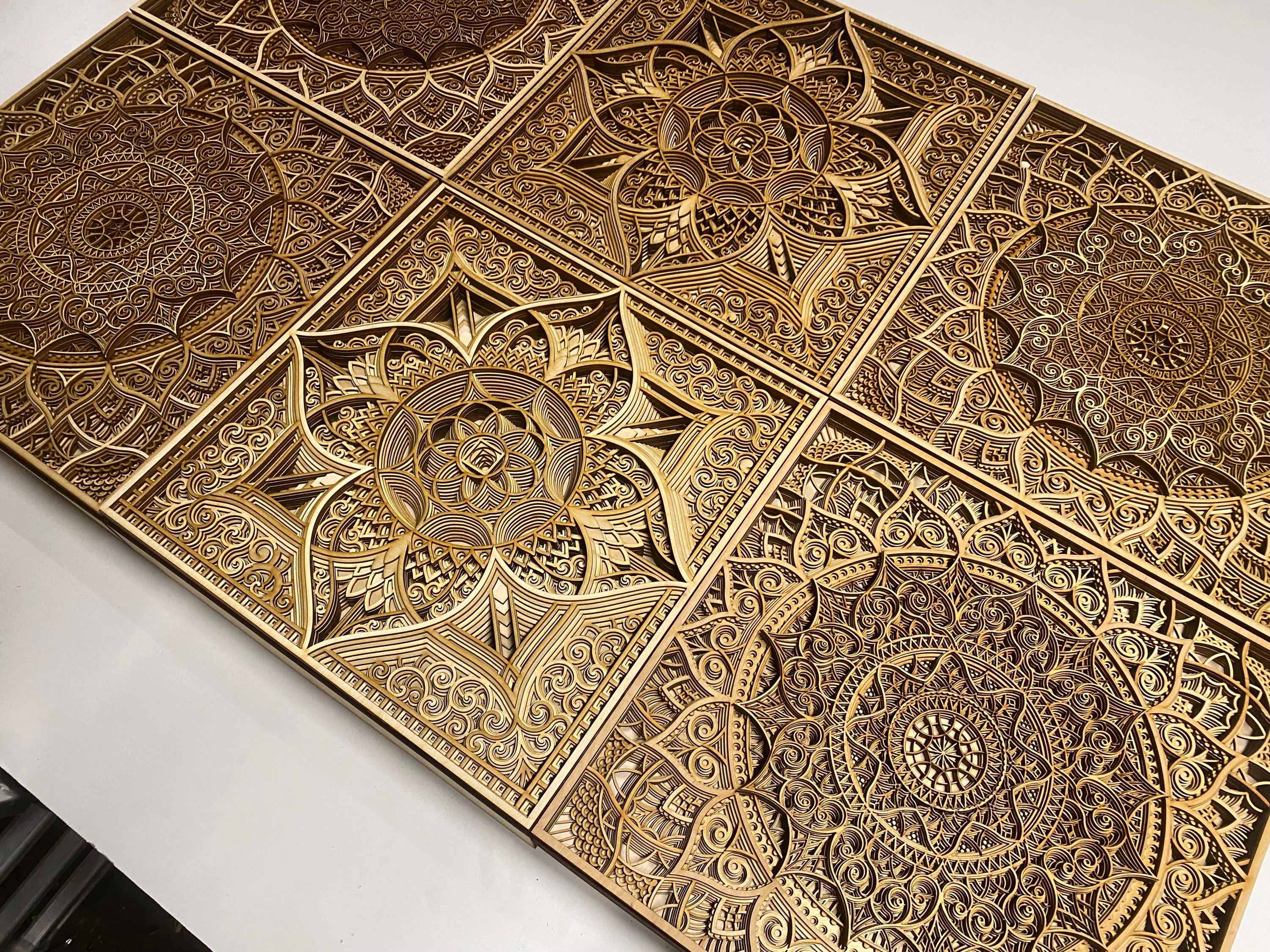 Large Wooden Set of 6 Mandalas Wall Art, Living Room Decor ...
