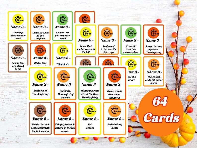 Thanksgiving 5 Second Game Printable, Friendsgiving Fun Game, Kids and ...