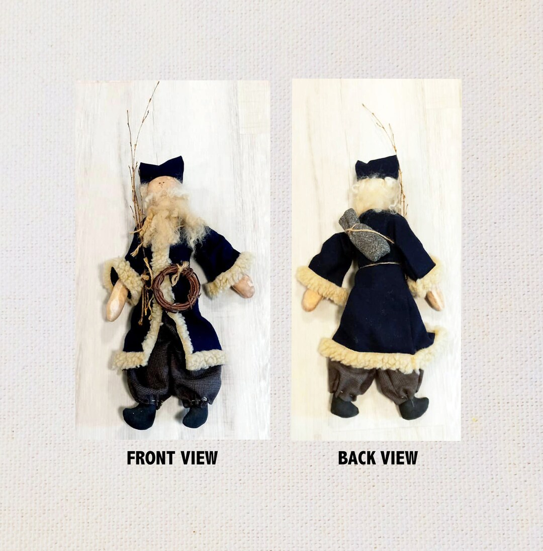 Old World Primitive Country Santa Doll With Wreath, Pack, Bundle of ...