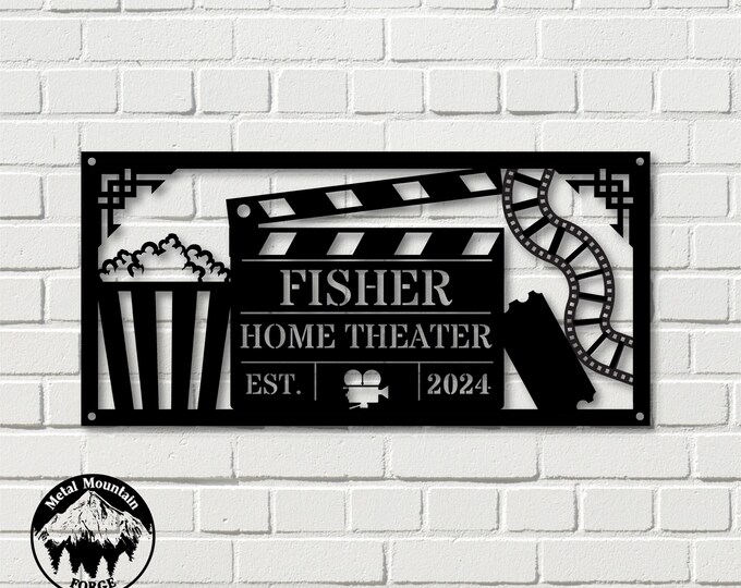 Custom Metal Home Theater Marquee Sign Personalized Name Sign Art Deco ...
