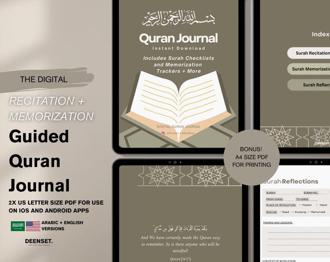 Quran Journal Digital, Quran Study, Quran Tracker, Quran Journaling, Quran Reflection, Surah ...