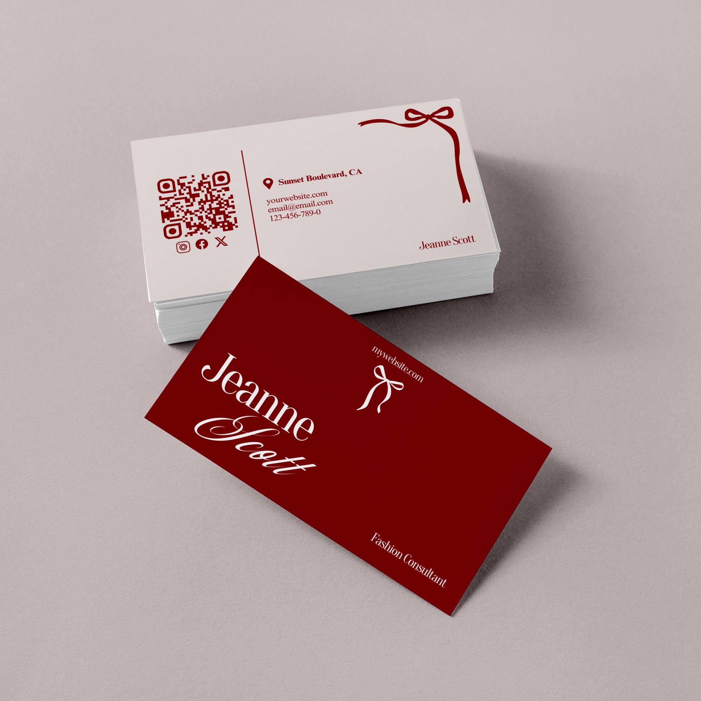 Cherry Red Business Card Template: Elegant QR Code Design (canva ...