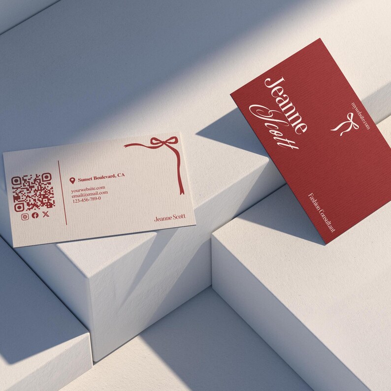 Cherry Red Business Card Template: Elegant QR Code Design (canva ...