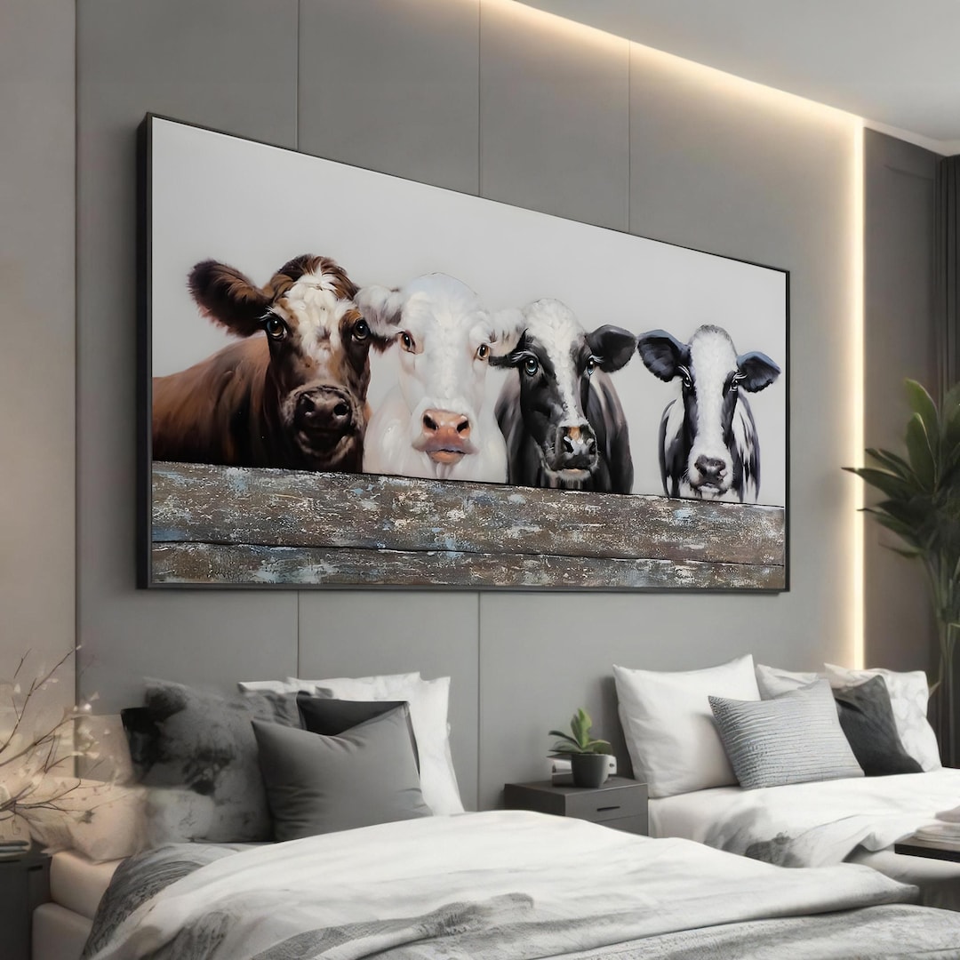 Whimsical Cow Canvas Print - Rustic Farmhouse Wall Art - Country Animal ...