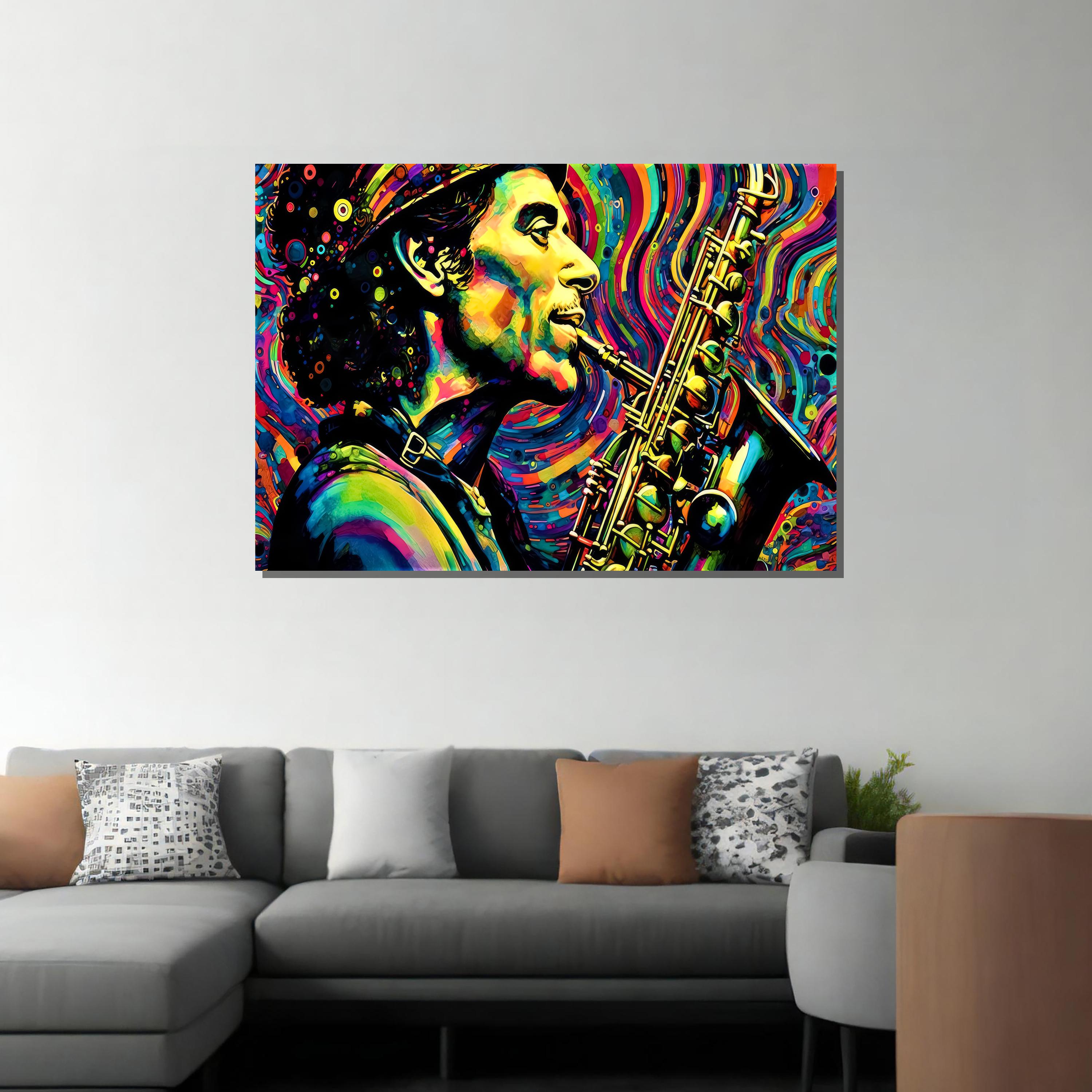 Vibrant Saxophone Jazz Musician Pop Art Canvas - Colorful Psychedelic ...