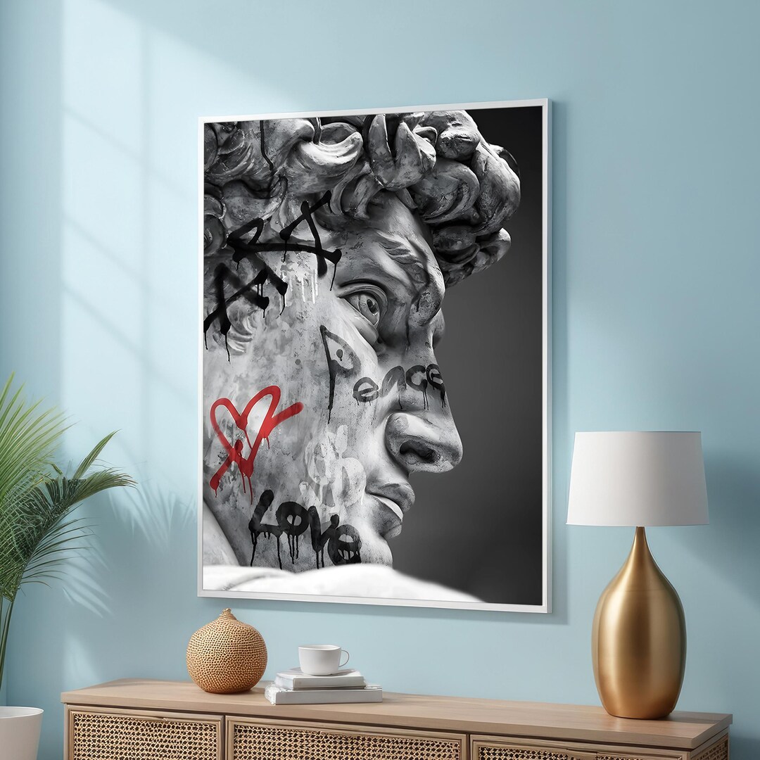Classical Statue With Graffiti Art Print - Bold Street Art Fusion ...