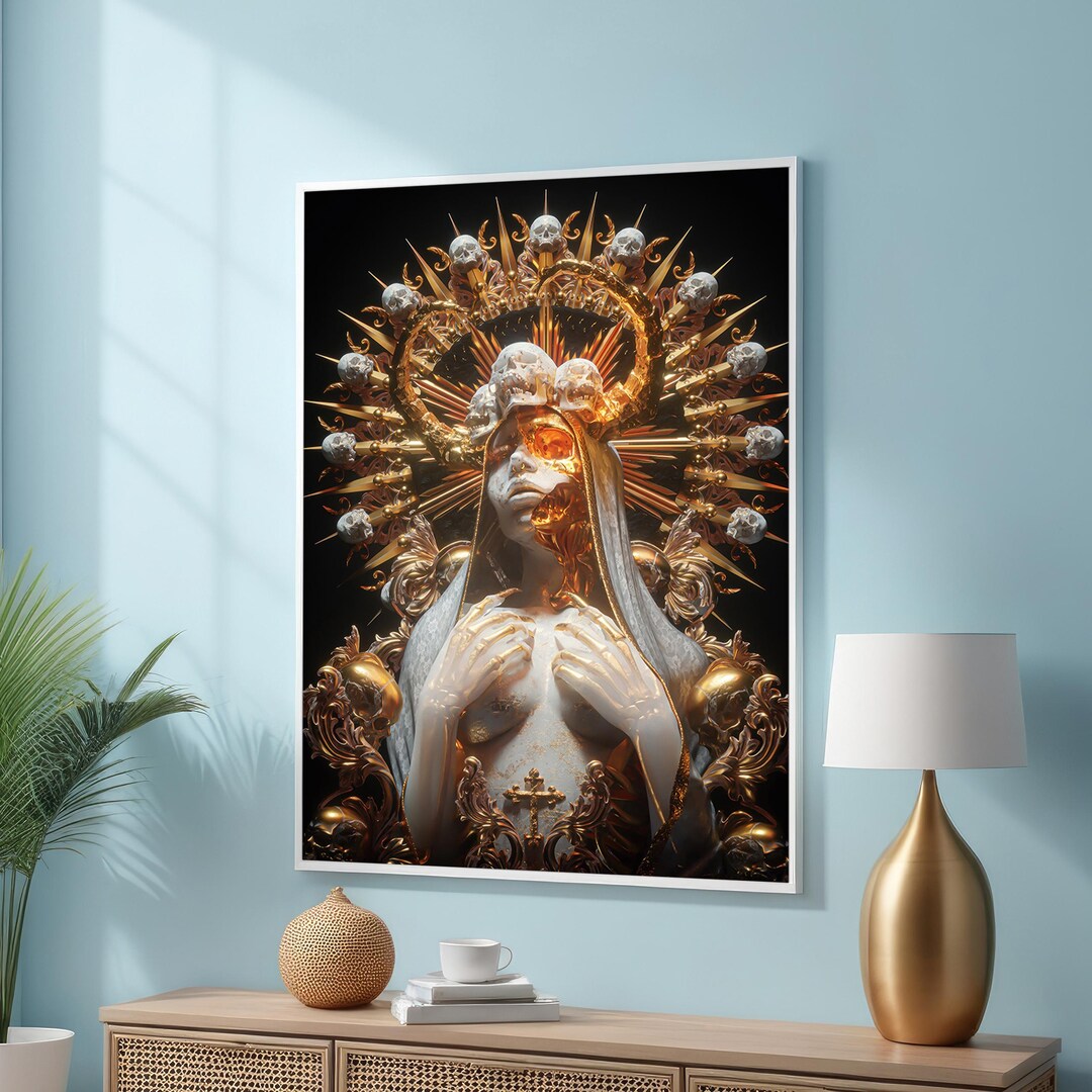 Surreal Baroque Saint With Gilded Skull and Golden Halo - Divine and ...