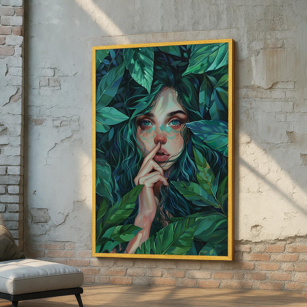 Forest Nymph Portrait Art Print – Green Hair Girl Illustration ...