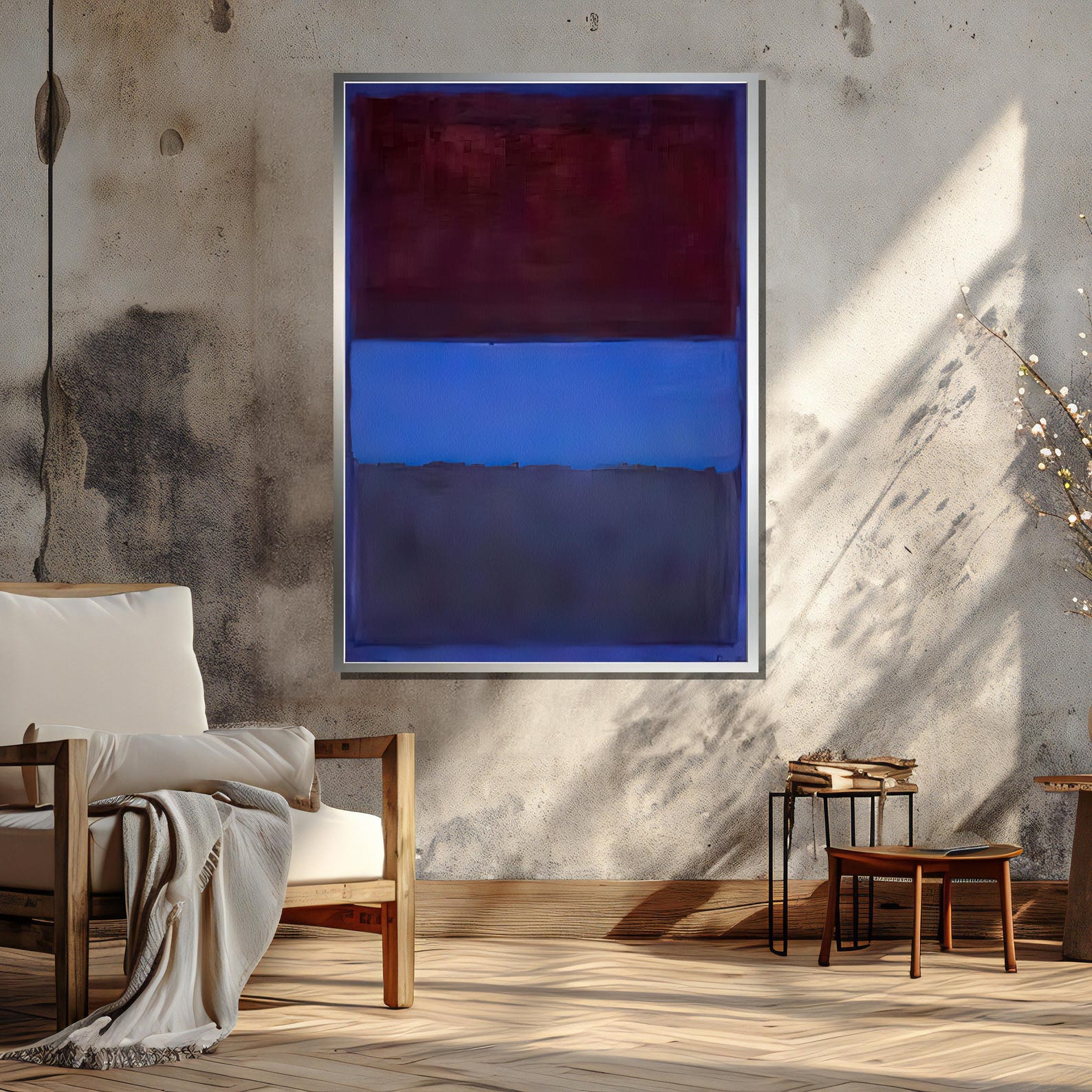 Deep Maroon and Blue Mark Rothko Canvas Wall Art - Moody Color Block ...