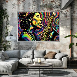 Vibrant Saxophone Jazz Musician Pop Art Canvas - Colorful Psychedelic ...