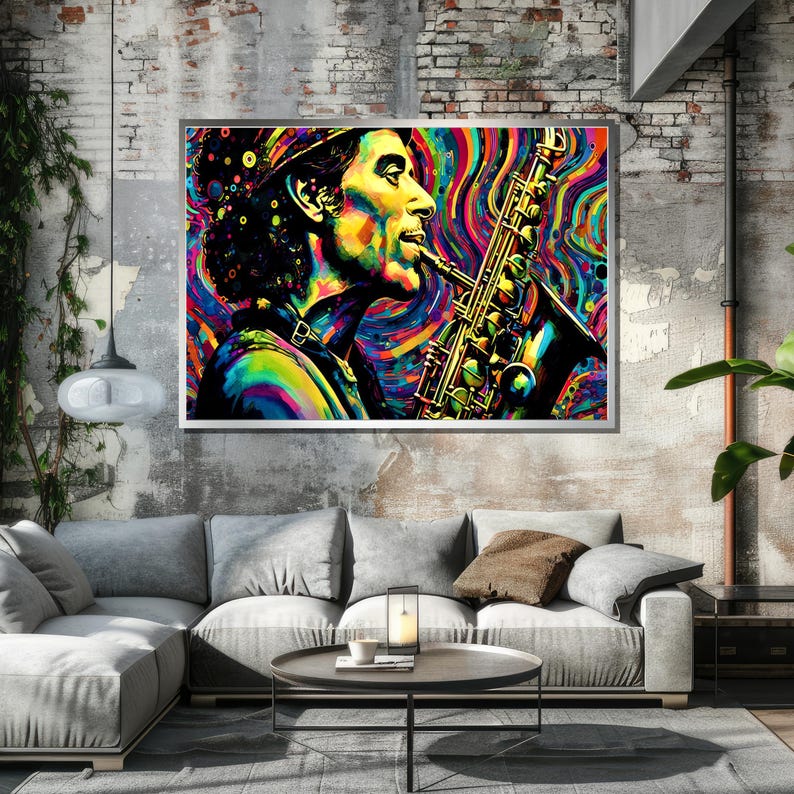 Vibrant Saxophone Jazz Musician Pop Art Canvas - Colorful Psychedelic ...