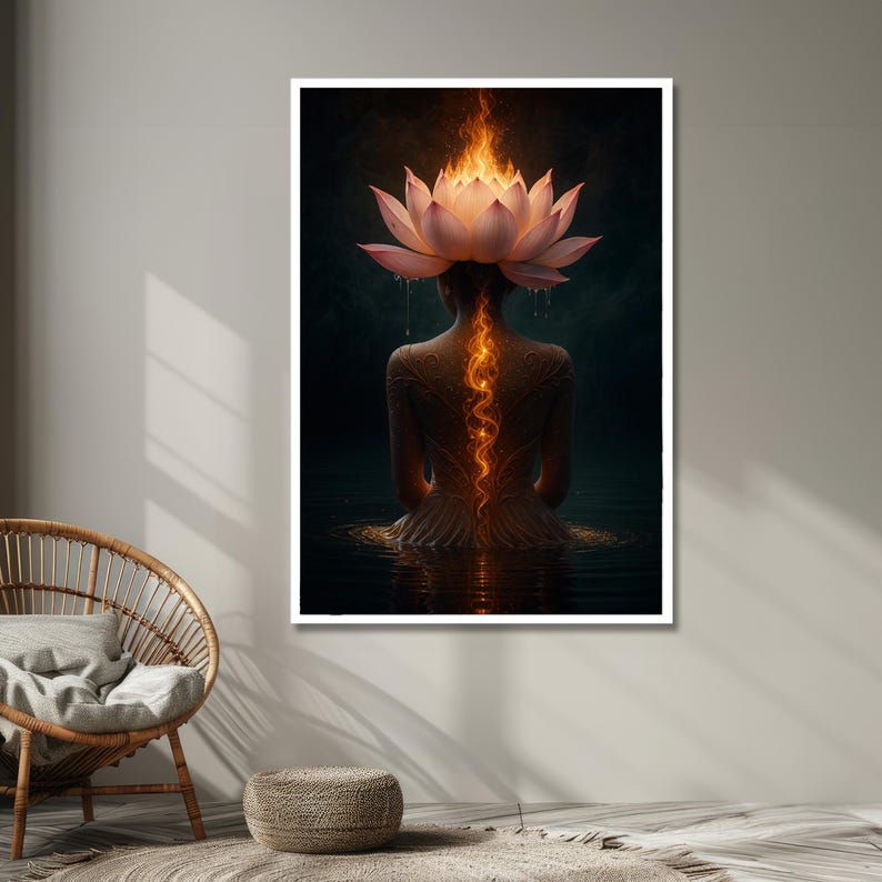 Kundalini Awakening Canvas Wall Art - Flaming Lotus Goddess Print ...