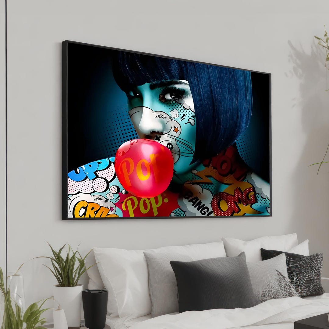 Pop Art Girl With Bubble Gum Canvas Art – Vibrant Comic Book Style Wall ...