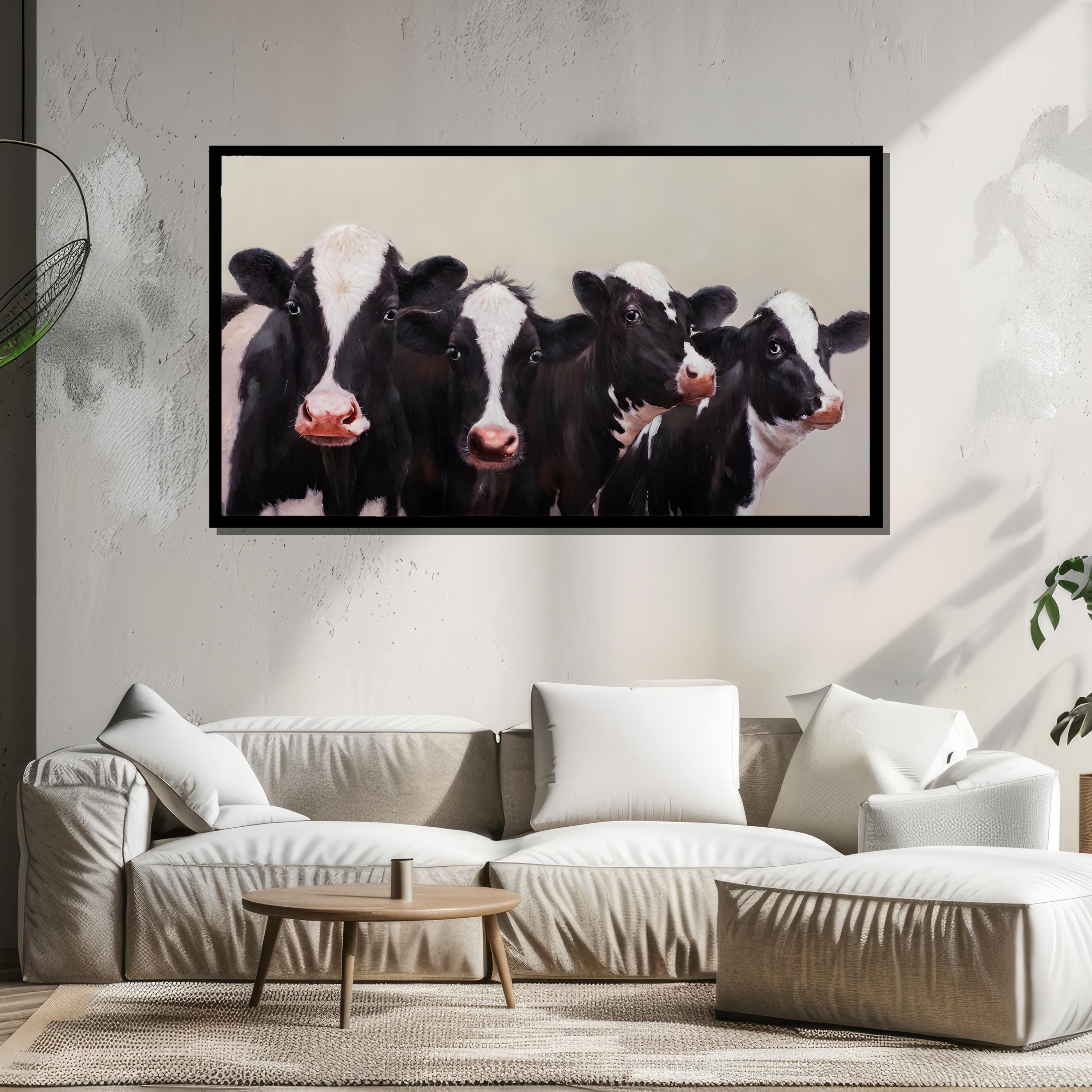 Curious Holstein Cows Canvas Art Print - Realistic and Charming Farm ...