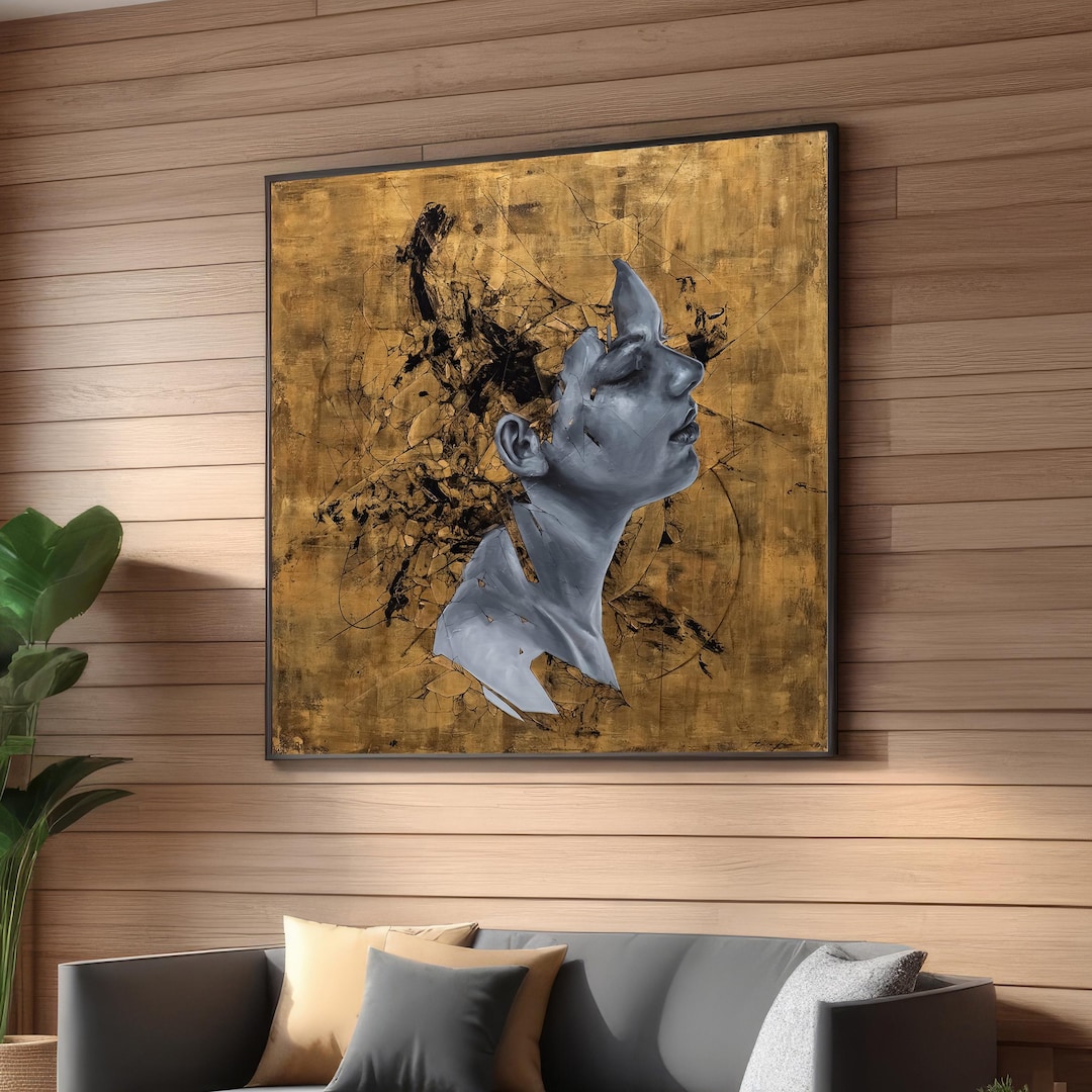 Fragmented Female Portrait Canvas Print - Abstract Surreal Art - Gold ...