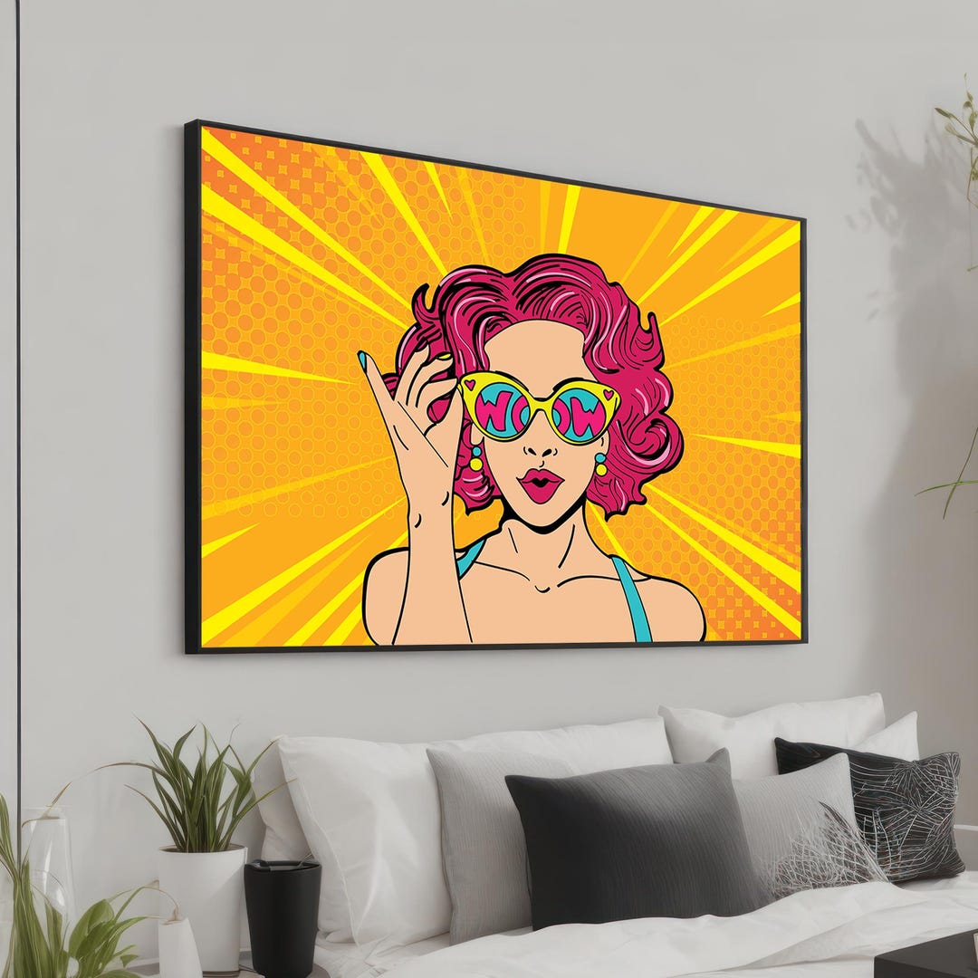 Retro Pop Art Woman Canvas Art Print – Vibrant Pink Hair and WOW ...