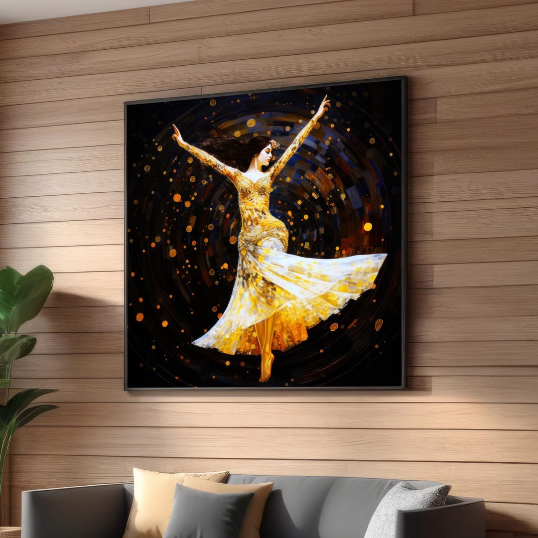 Elegant Dancer in Golden Gown Canvas Print – Abstract and Modern Dance ...
