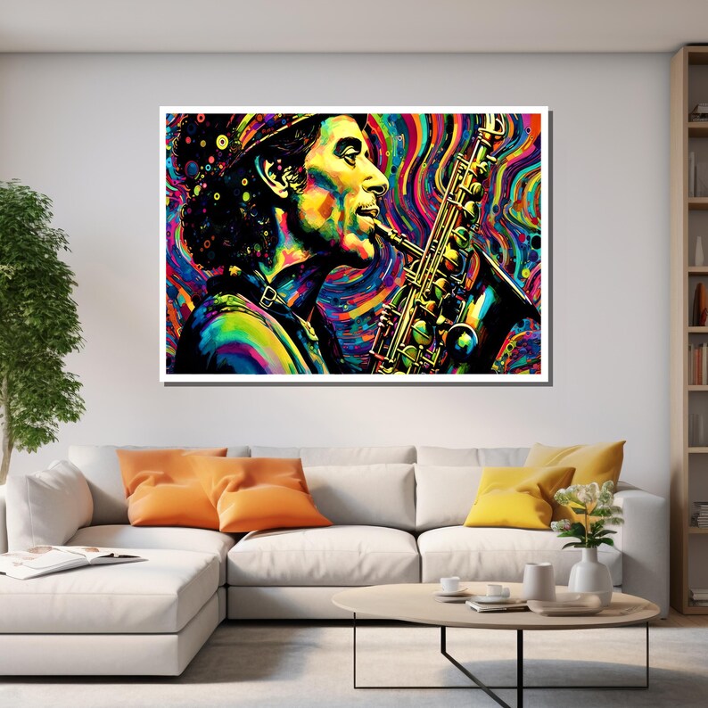 Vibrant Saxophone Jazz Musician Pop Art Canvas - Colorful Psychedelic ...
