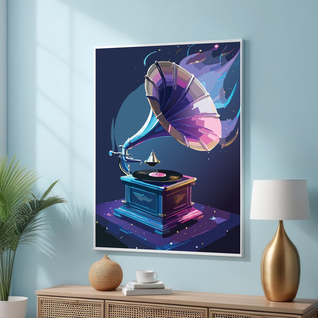 Illustration Vector Gramophone Canvas Print - Music Modern Wall Decor ...