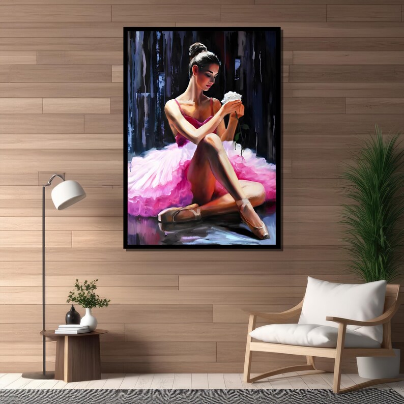 Ballerina Canvas Wall Art - Elegant Ballet Dancer in Pink Tutu - Ready ...