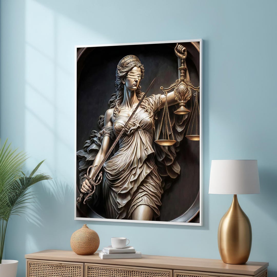 Lady Justice Canvas Print - Classical Law Symbol Wall Art - Blindfolded ...