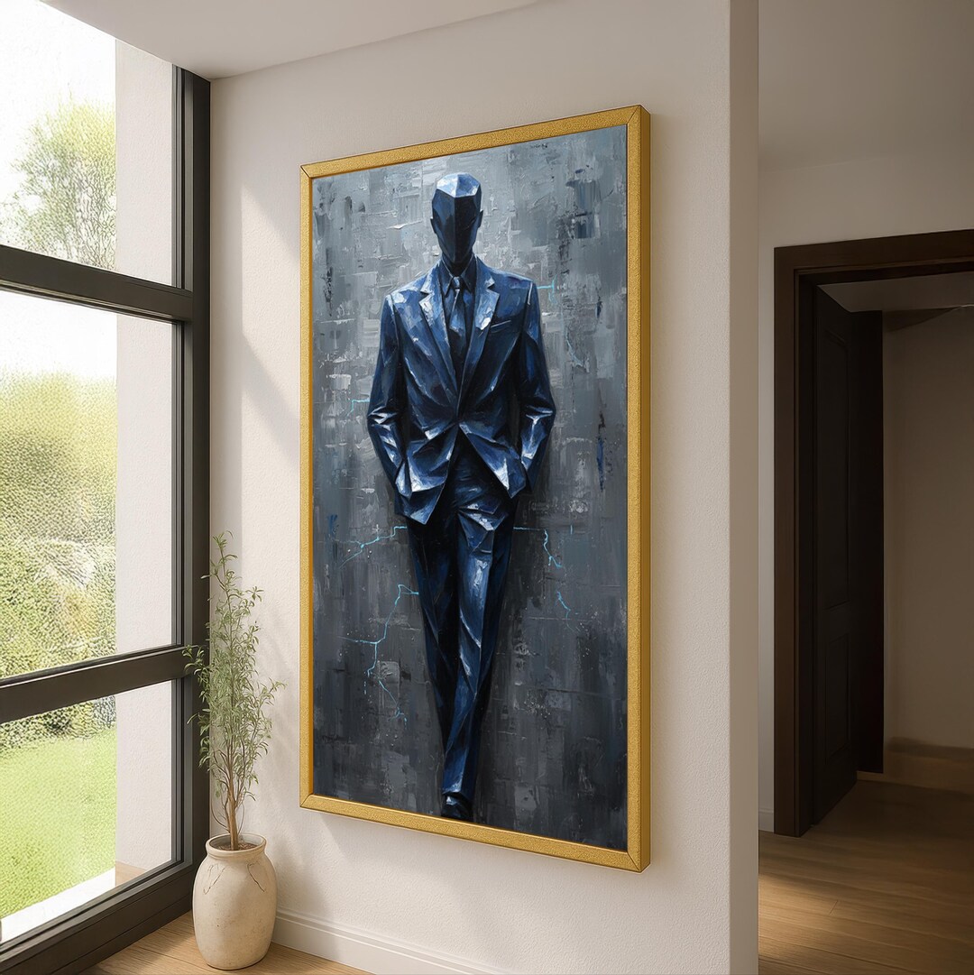 Abstract Man in Blue Suit Art - Modern Masculine Wall Art - Faceless ...