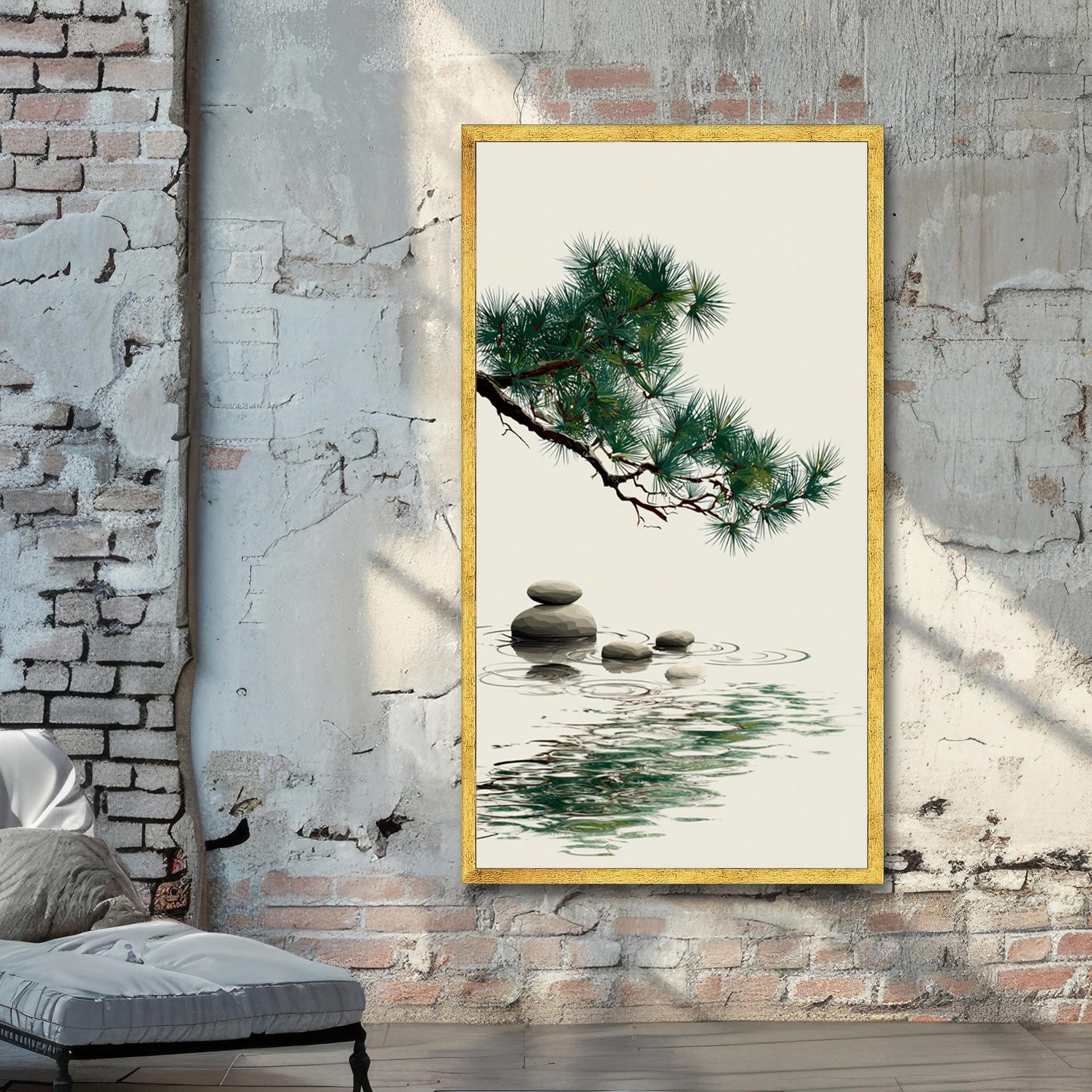 Japanese Pine Zen Stones Wall Art – Minimalist Nature Canvas - Tranquil ...