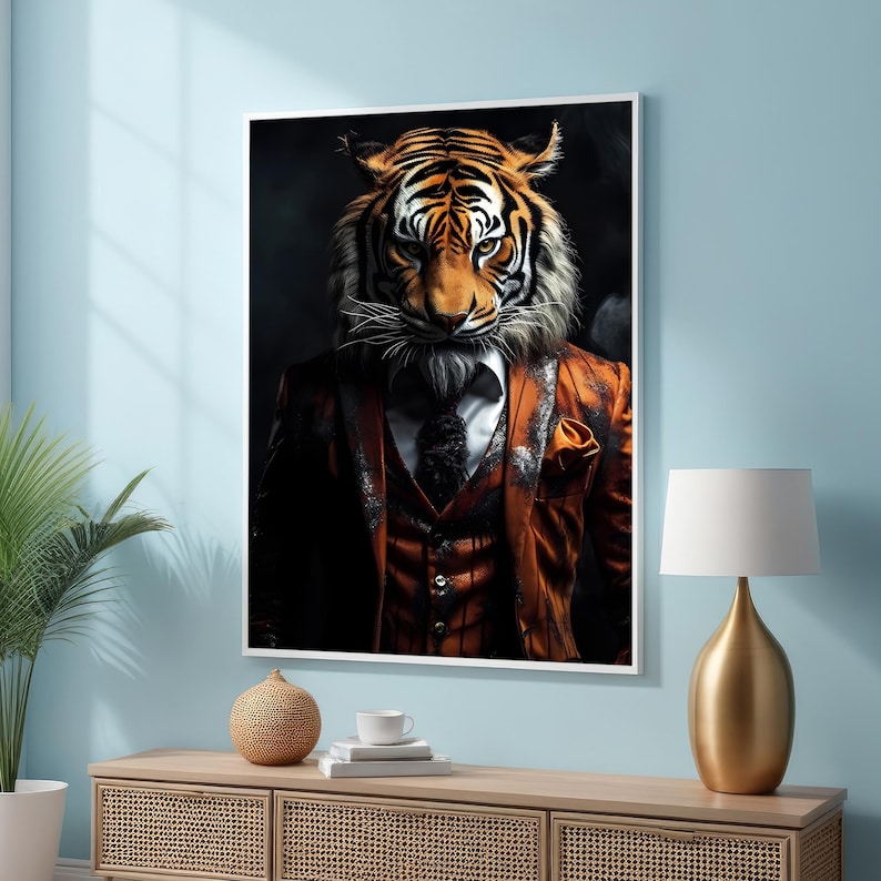 Tiger Canvas Wall Art - Modern Surrealism Animal Print - Powerful and ...