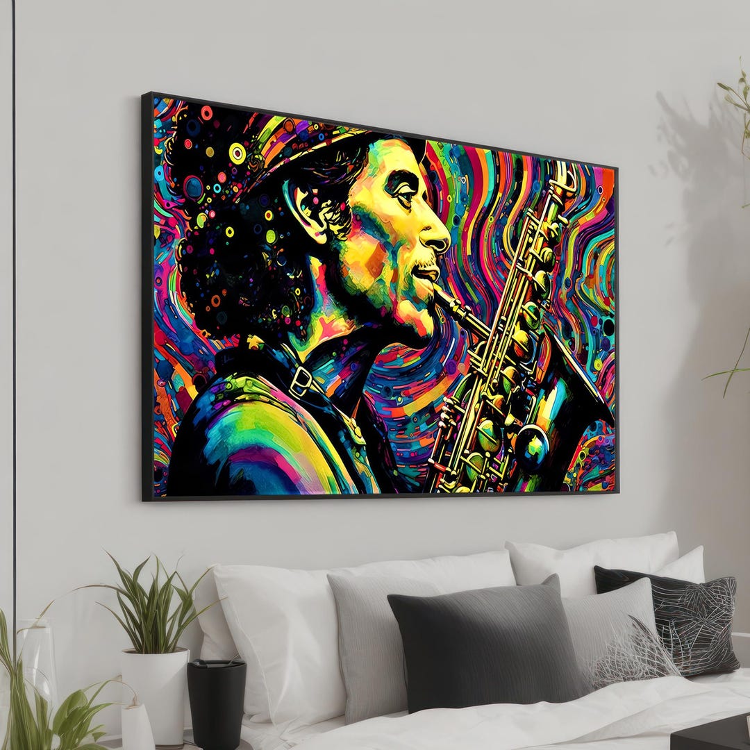 Vibrant Saxophone Jazz Musician Pop Art Canvas - Colorful Psychedelic ...