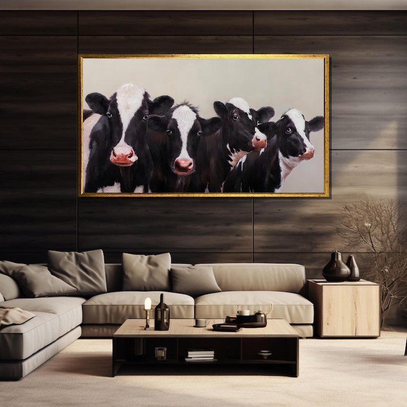 Curious Holstein Cows Canvas Art Print - Realistic and Charming Farm ...