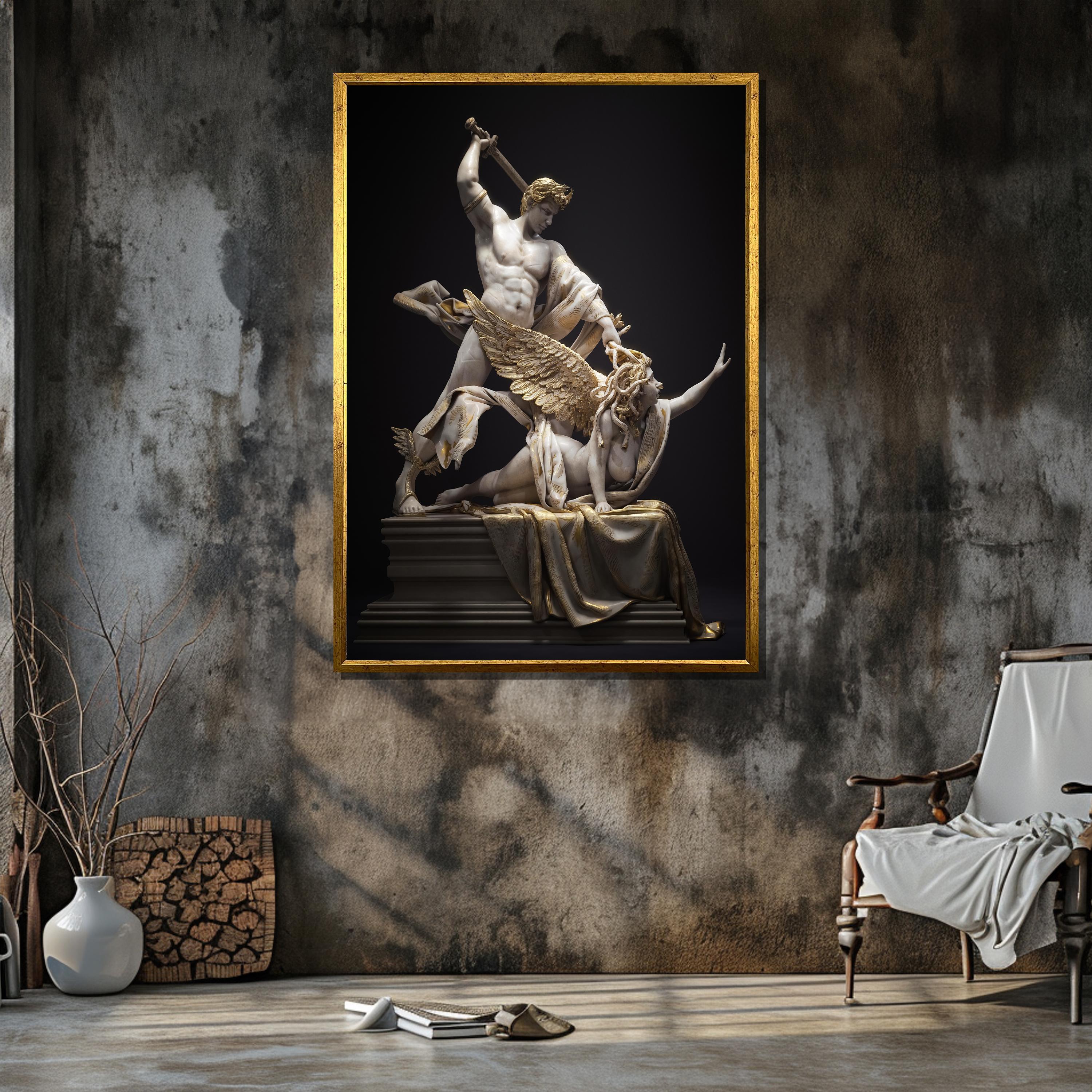 Perseus and Medusa Mythological Sculpture – Classical Marble and Gold ...