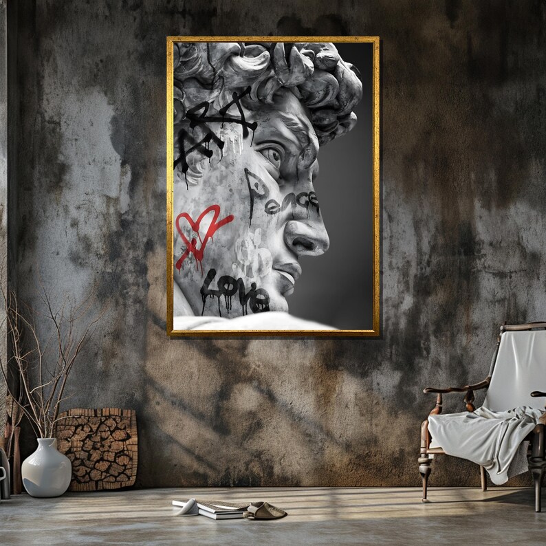 Classical Statue With Graffiti Art Print - Bold Street Art Fusion ...