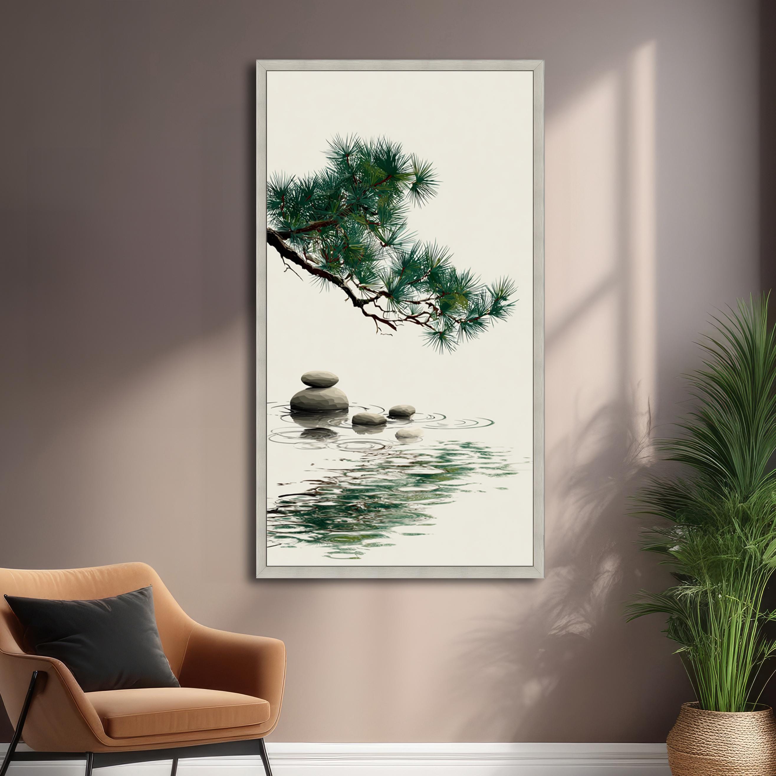 Japanese Pine Zen Stones Wall Art – Minimalist Nature Canvas - Tranquil ...