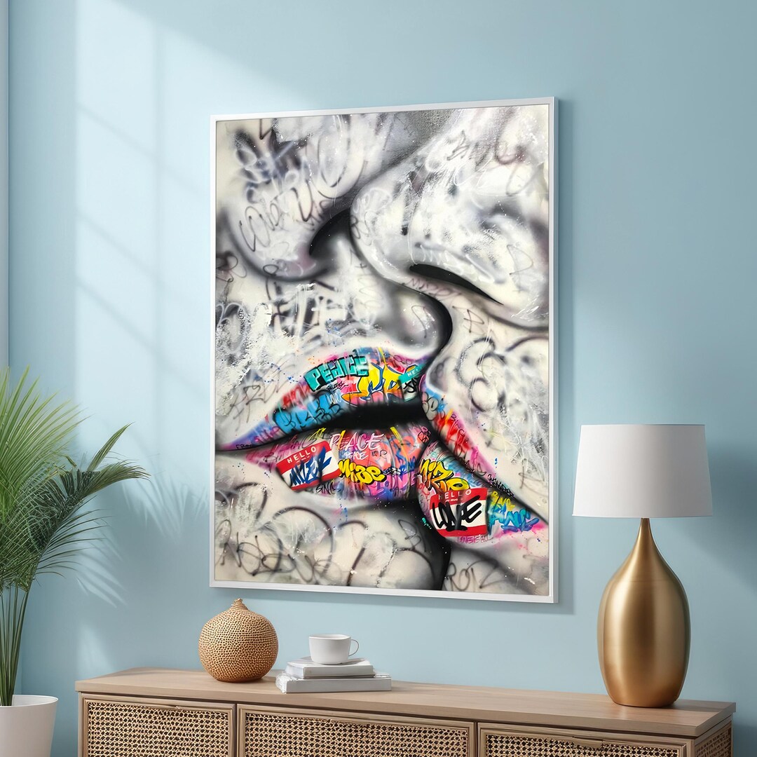 Graffiti Kiss Canvas – Romantic Lips With Vibrant Urban Street Art ...