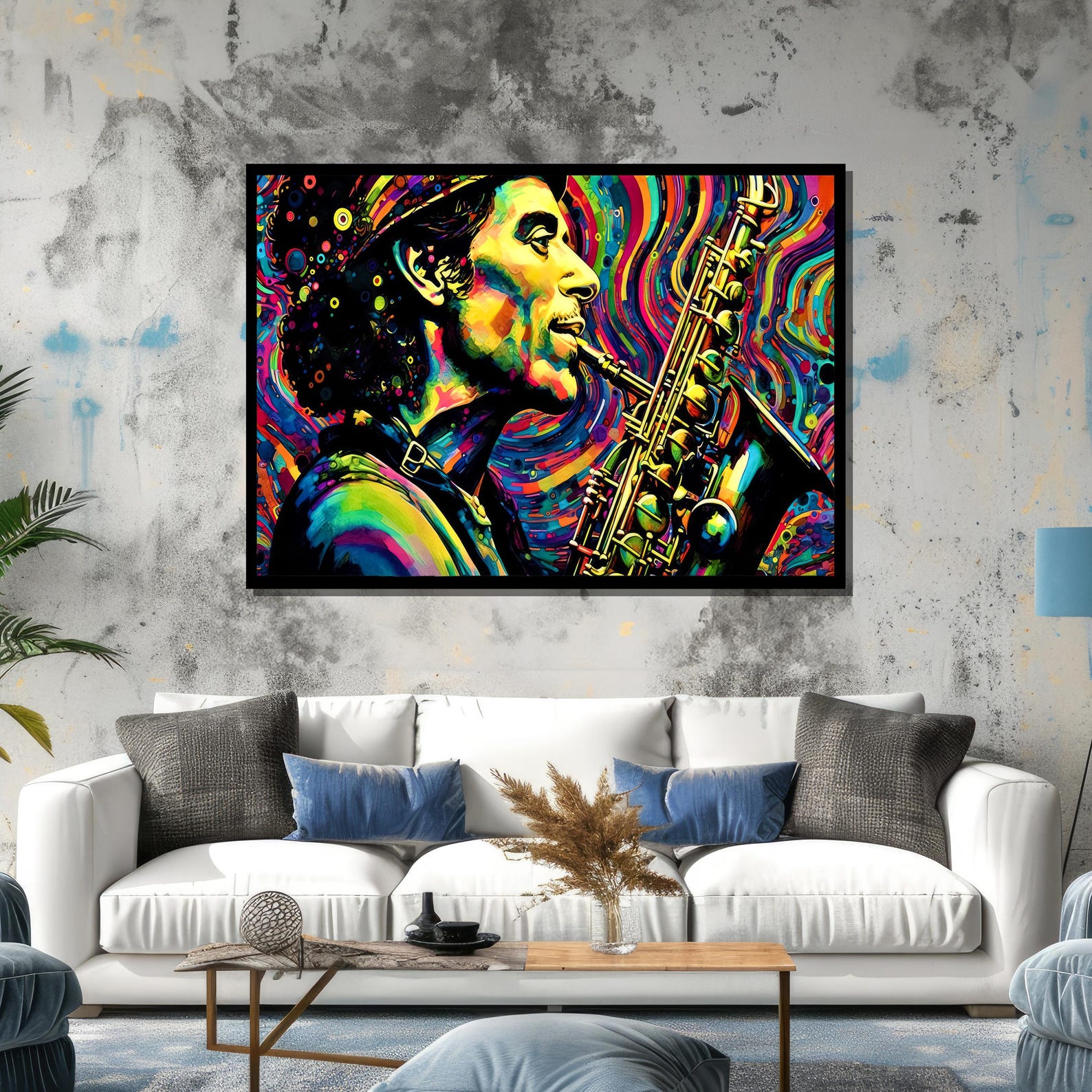 Vibrant Saxophone Jazz Musician Pop Art Canvas - Colorful Psychedelic ...