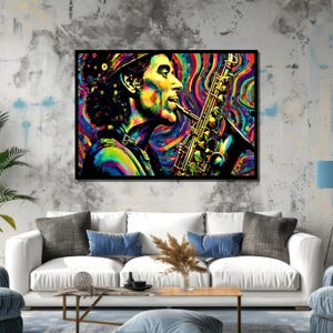 Vibrant Saxophone Jazz Musician Pop Art Canvas - Colorful Psychedelic ...