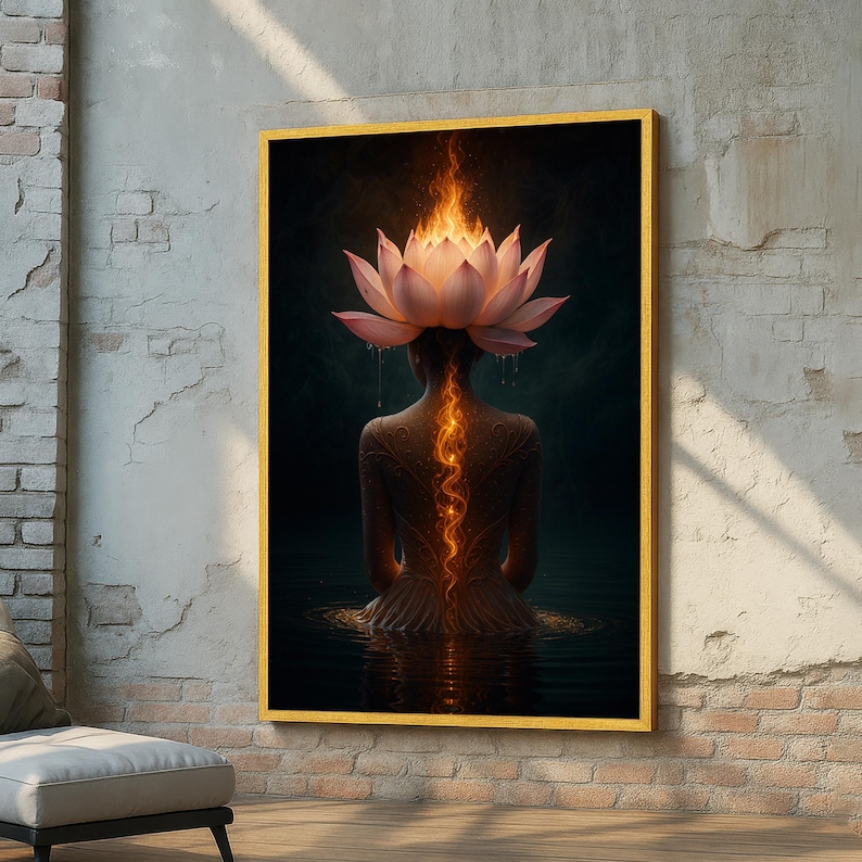 Kundalini Awakening Canvas Wall Art - Flaming Lotus Goddess Print ...