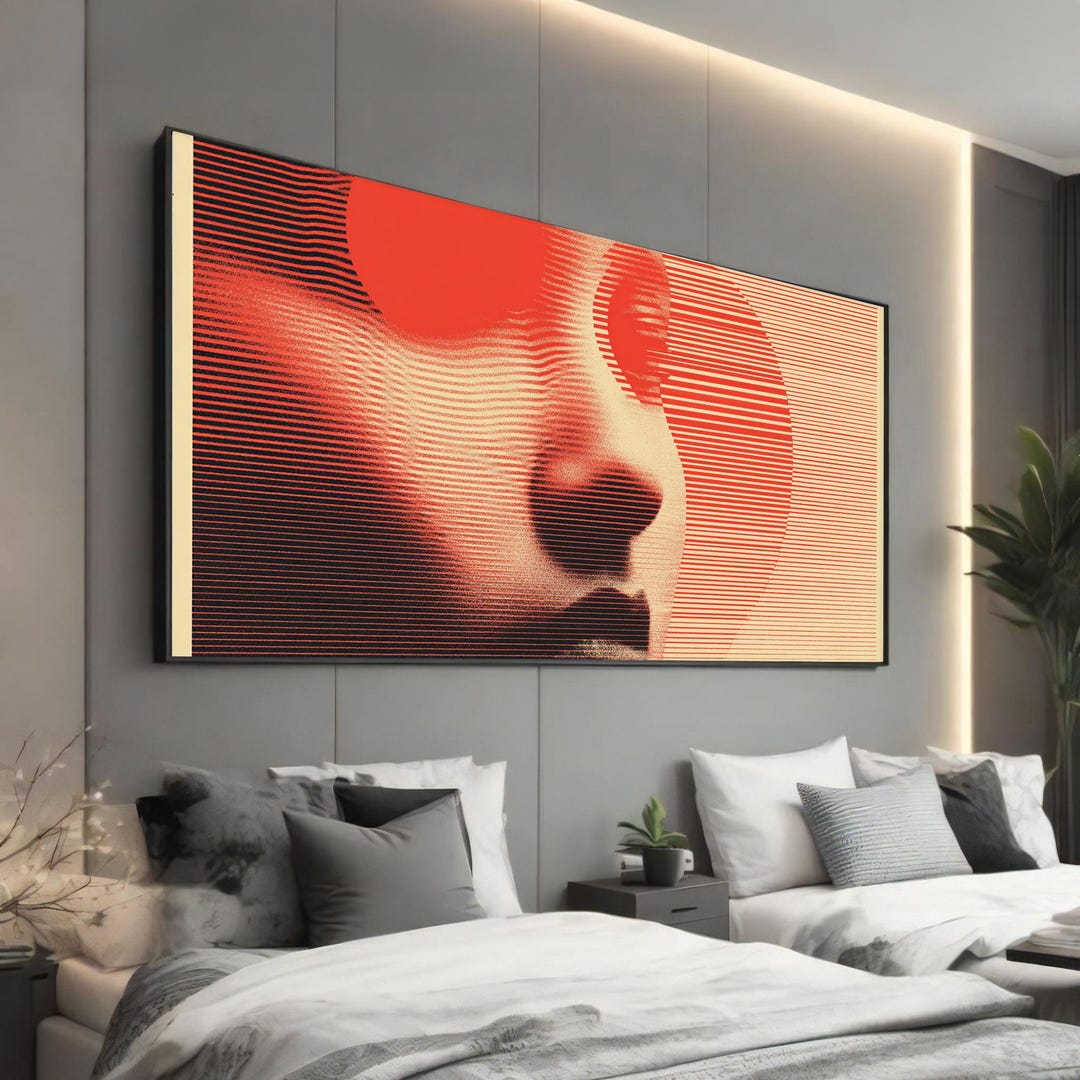 Red Abstract Portrait Wall Art – Modern Digital Face With Lines and ...